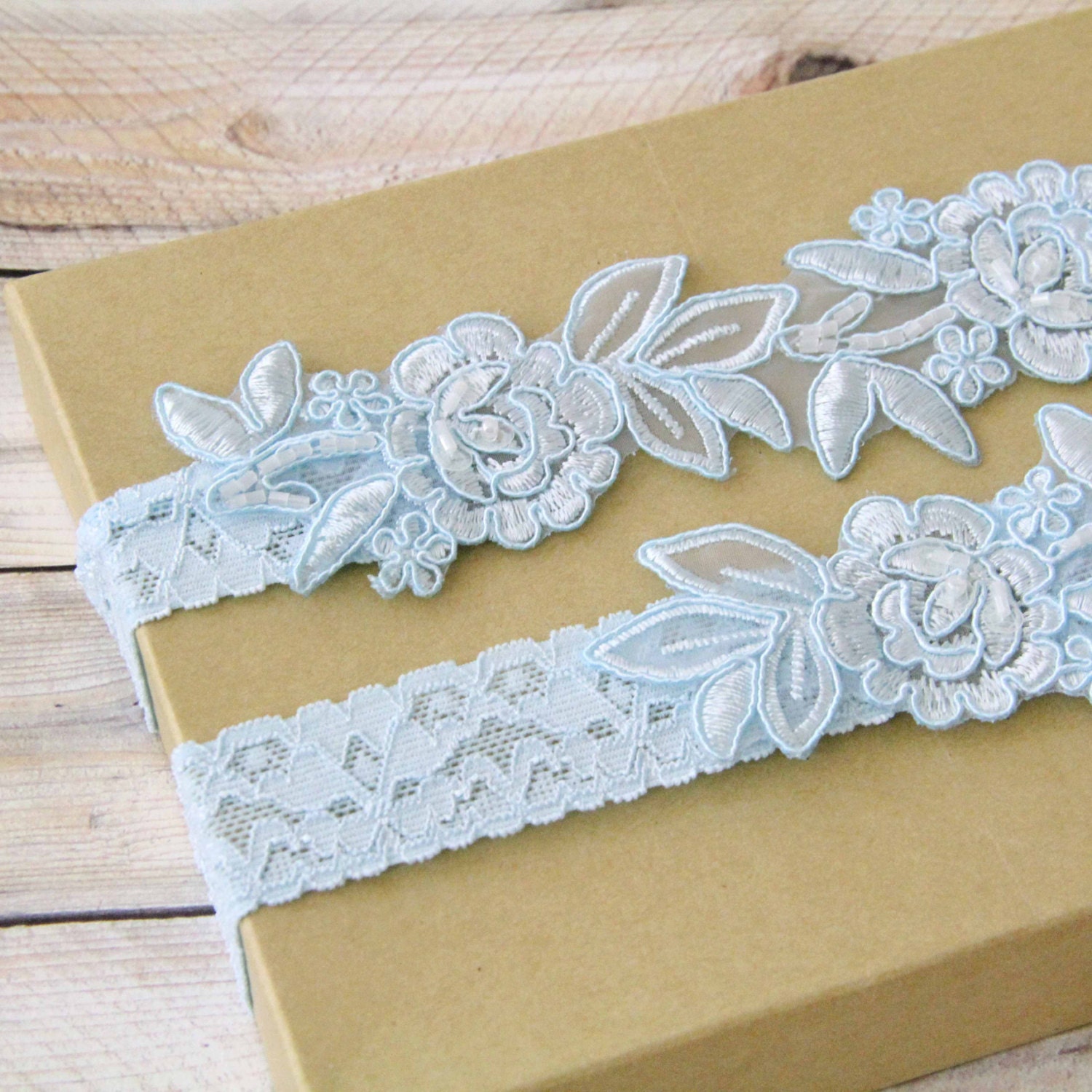 Light Blue Embroidery Flower Lace Wedding Garter Set Light - Etsy