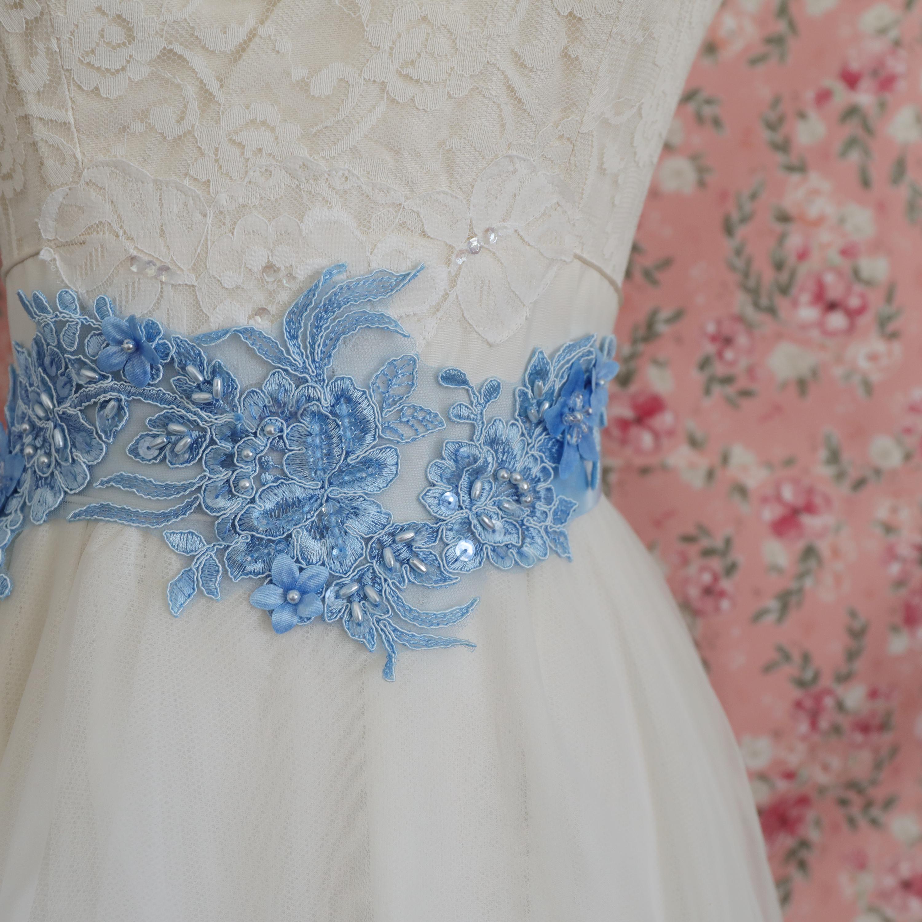 Light Blue Beaded Lace Bridal Sash: Flower Girl Bridesmaid Belt - Etsy