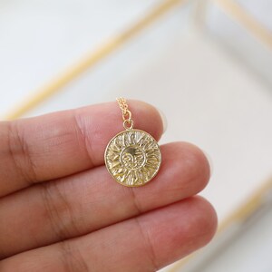 Gold Sun Coin Necklace, Gold Sunburst Coin Necklace, Bridesmaid Gift ...