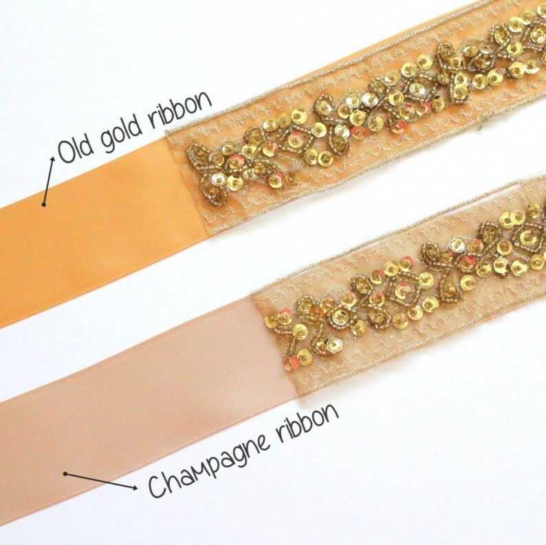 Gold Sequined Lace Old Gold Ribbon Sash Bridal Gold Sash | Etsy