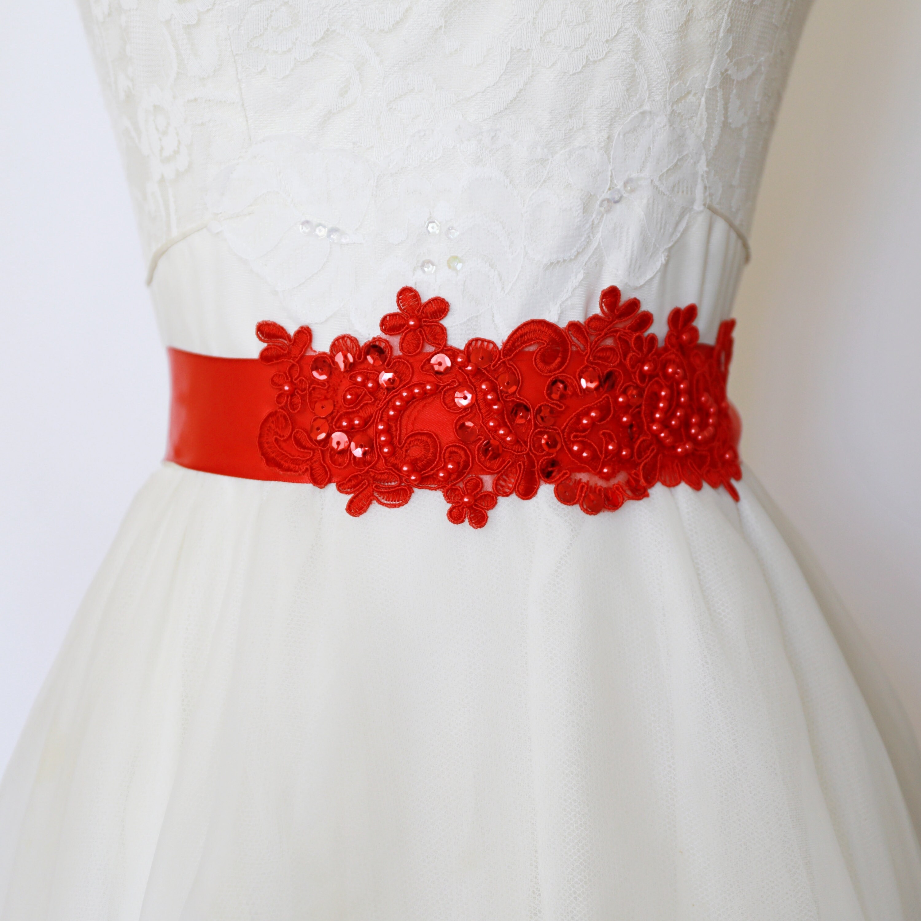 Red Beaded Lace Sash Bridal Red Sash Bridesmaid Sash Flower | Etsy