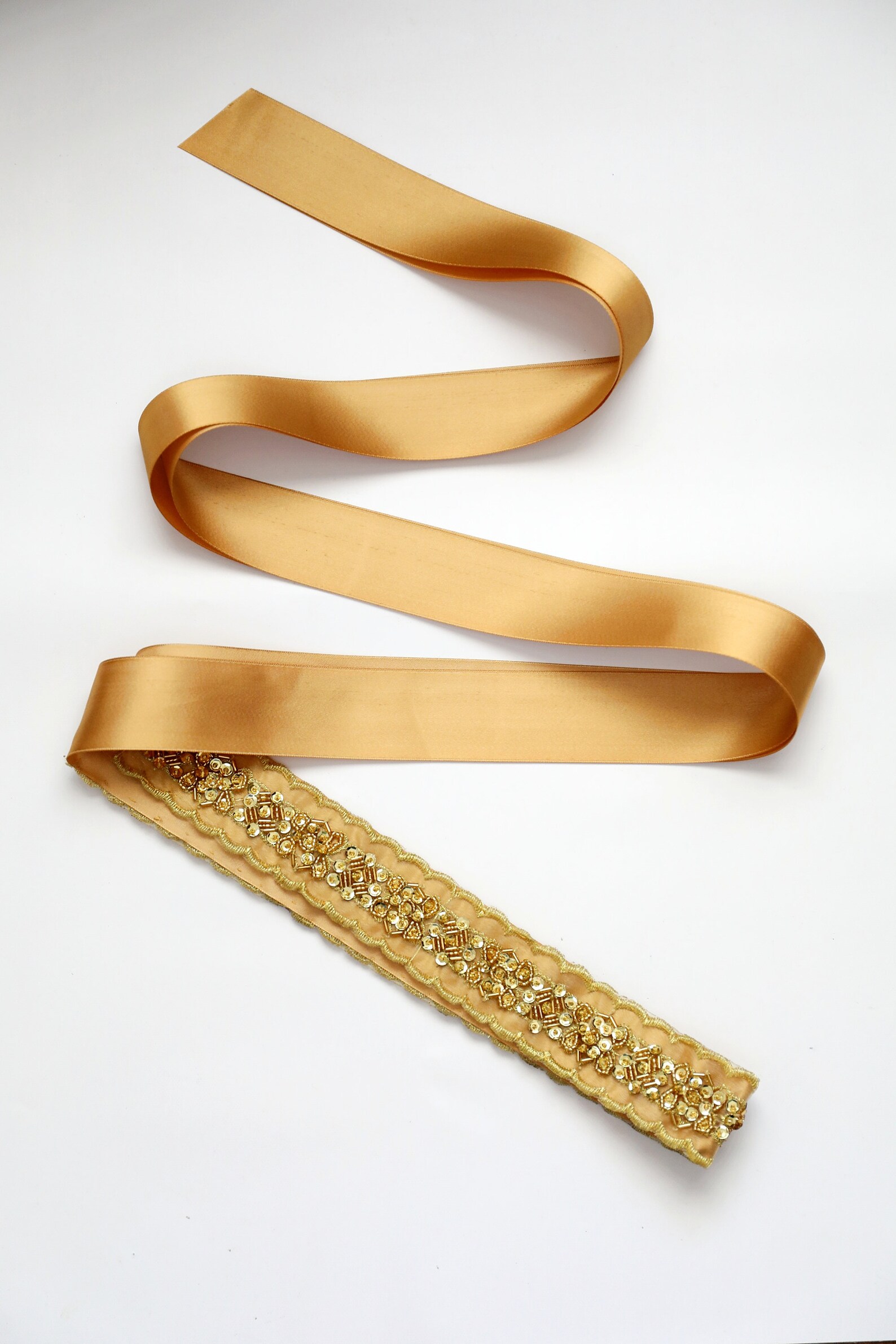 Gold Sequined Lace with Old Gold Ribbon Sash Bridal Gold | Etsy