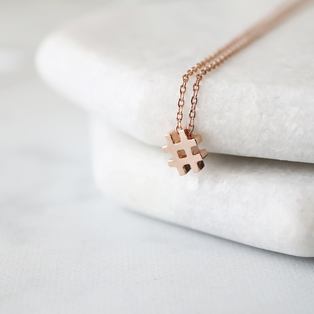 Rose Gold Hashtag Symbol Necklace, Tiny Rose Gold Hashtag Charm ...