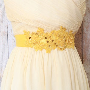 Yellow Sequins and Beaded Lace Sash, Bridal Yellow Sash, Bridesmaid ...