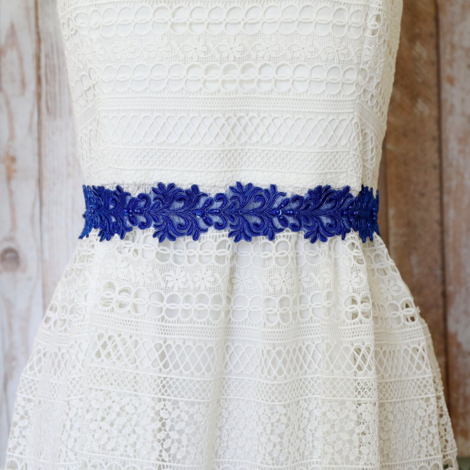 Royal Blue Beaded Lace Sash Royal Blue Lace Headband Bridal | Etsy