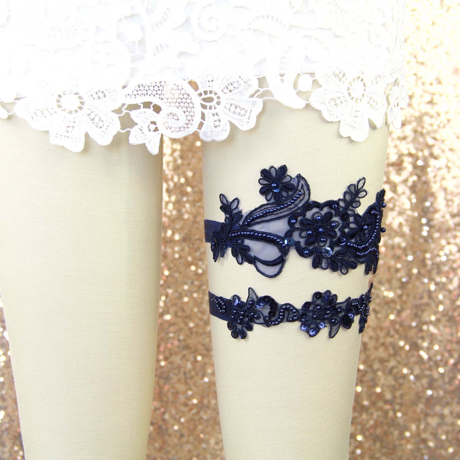 Royal Blue Beaded Lace Wedding Garter SetBlue Lace Garter | Etsy
