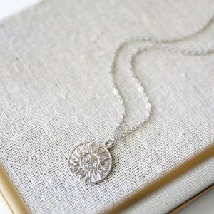 Silver Sun Coin Necklace, Silver Sunburst Coin Necklace, Bridesmaid ...