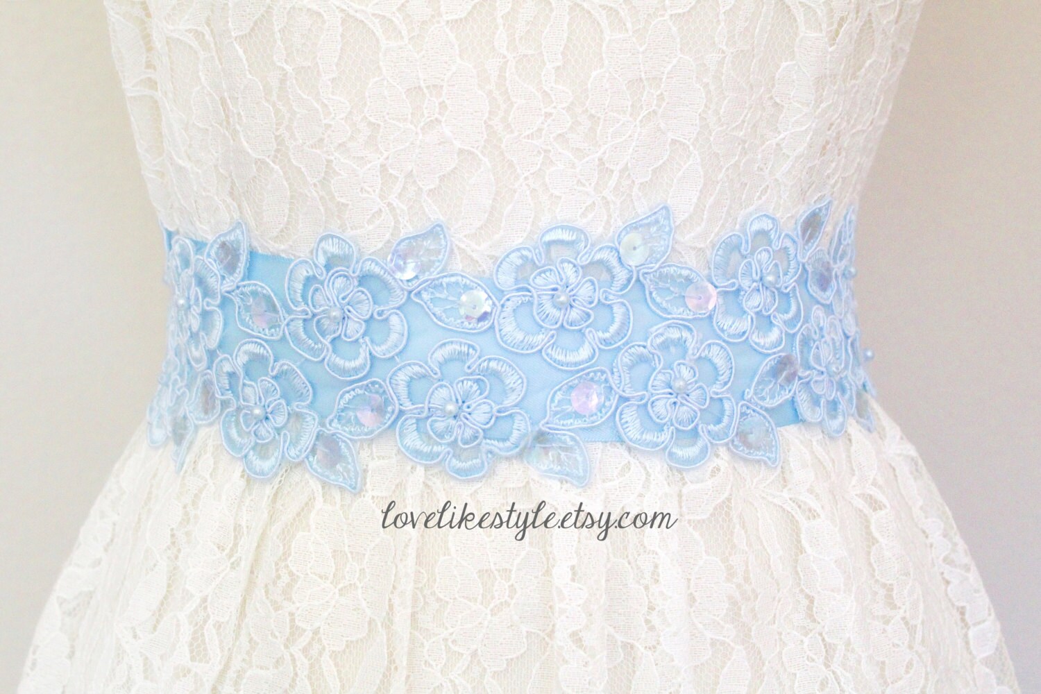 Light Blue Beaded Lace Sash Bridallight Blue Sash Bridesmaid - Etsy ...