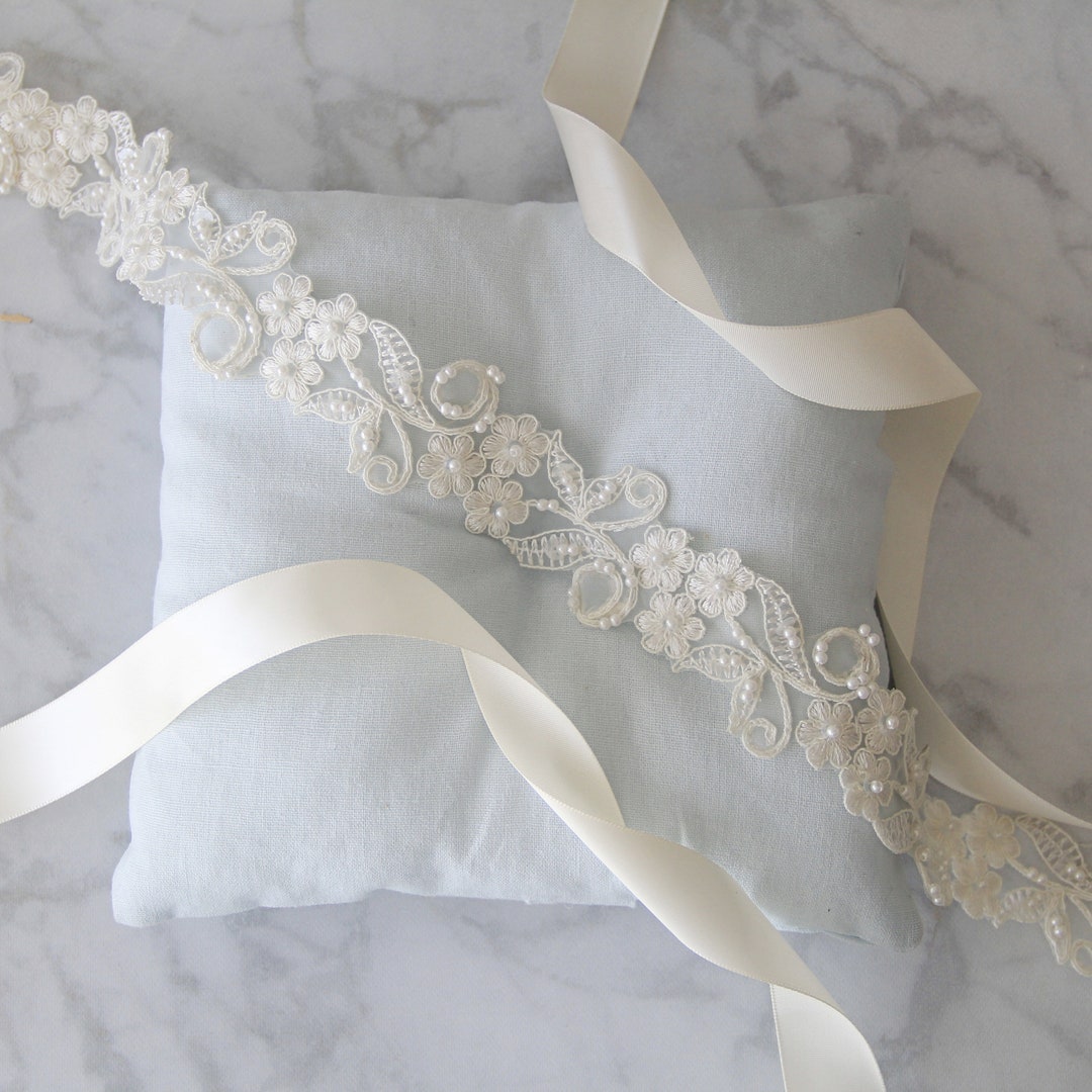 Beaded Lace Wedding Sash: Ivory Bridal Belt, Flower Girl Headband - Etsy