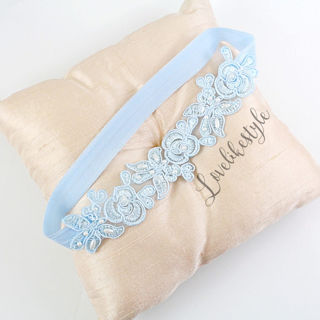 Light Blue Embroidery Flower Lace Wedding Garter, Light Blue Garter Set ...