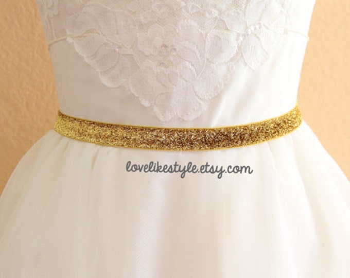 Skinny Gold Gltter Elastic Lace Belt, Bridal Gold Belt , Bridesmaid ...