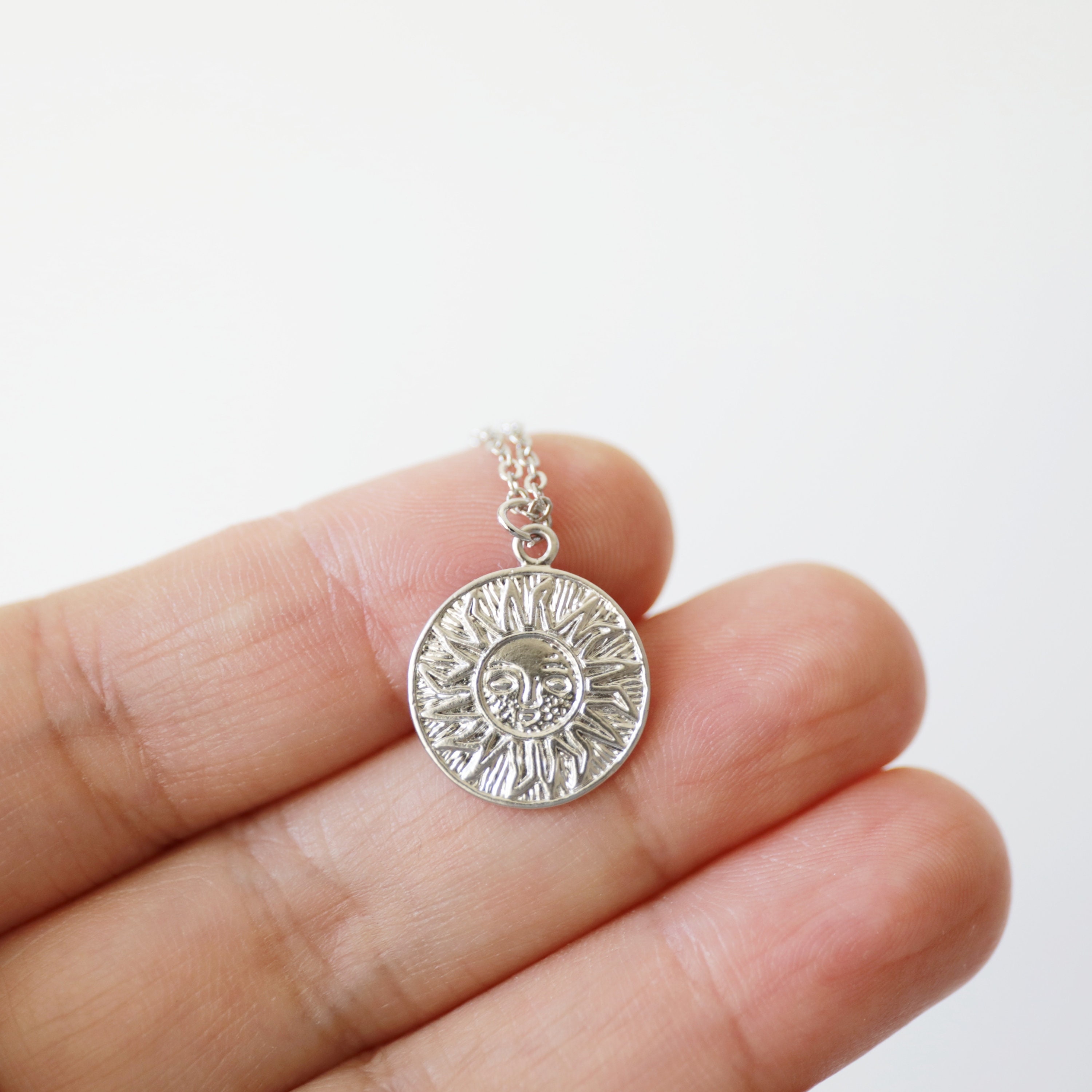 Silver Sun Coin Necklace Silver Sunburst Coin Necklace | Etsy