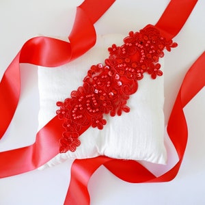 Red Beaded Lace Sash, Bridal Red Sash, Bridesmaid Sash, Flower Girl ...