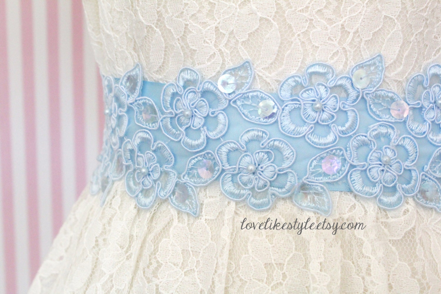 Light Blue Beaded Lace Sash Bridallight Blue Sash Bridesmaid - Etsy ...