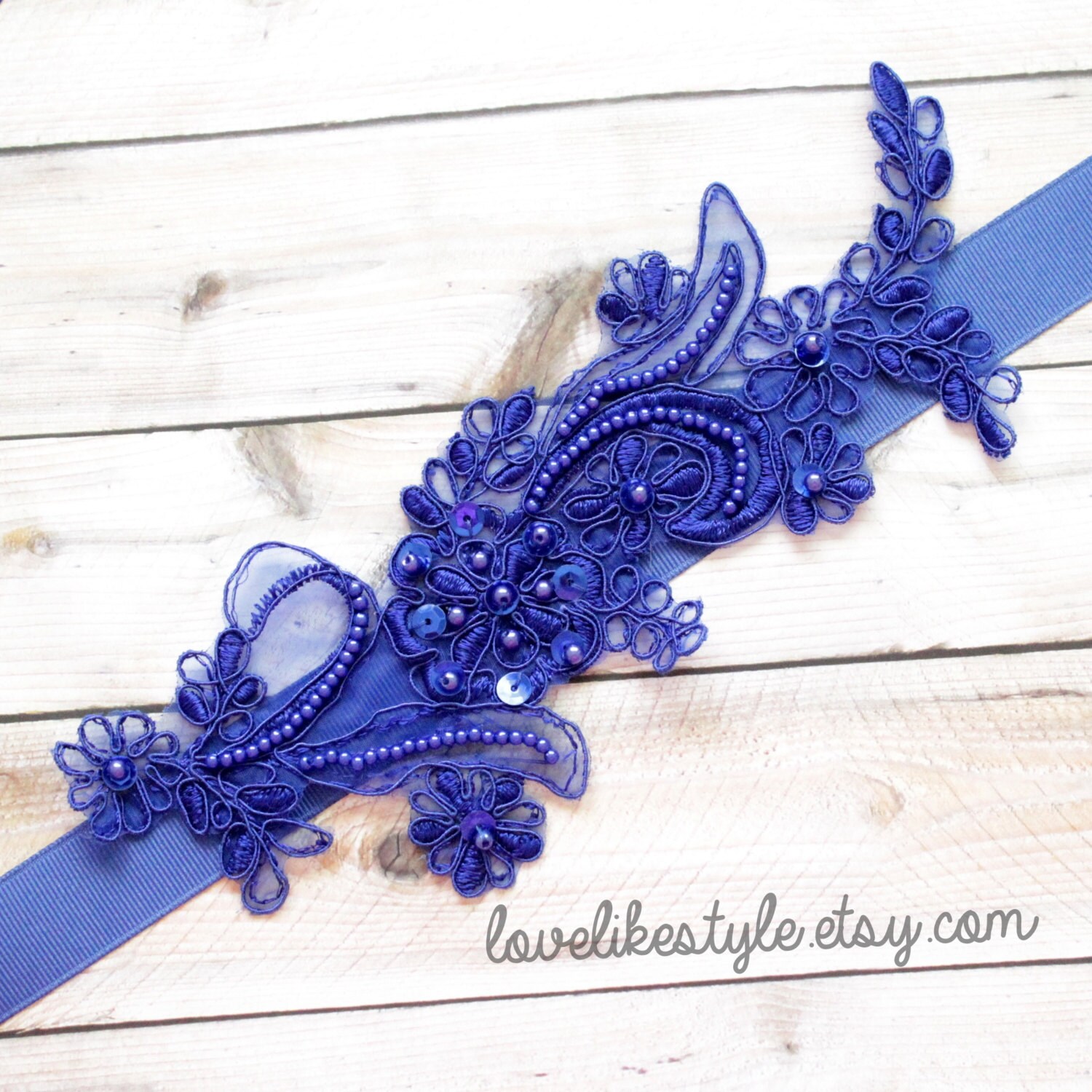 Blue Beaded Lace Headband Bridal Royal Blue Lace Headband - Etsy