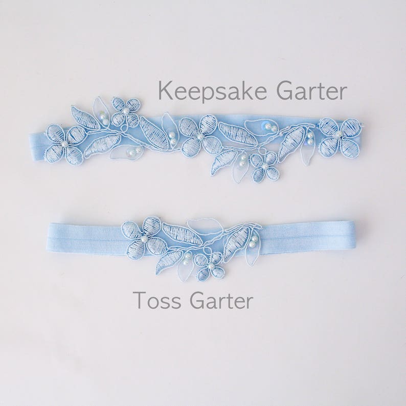 Light Blue Flower Lace Wedding Garter: Embroidered Bridal Garter Set - Etsy