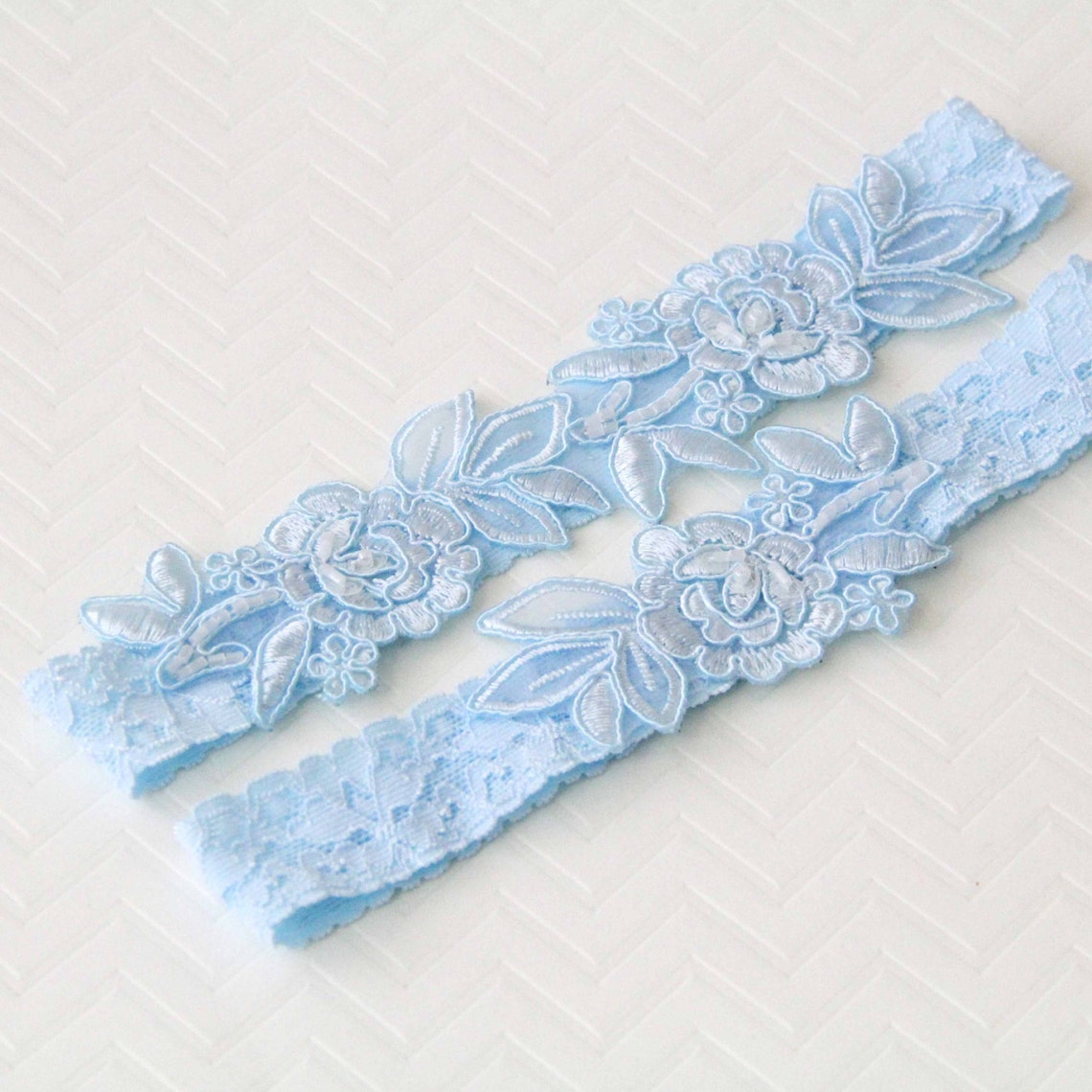 Blue Wedding Garter Light Blue Embroidery Flower Lace Wedding - Etsy