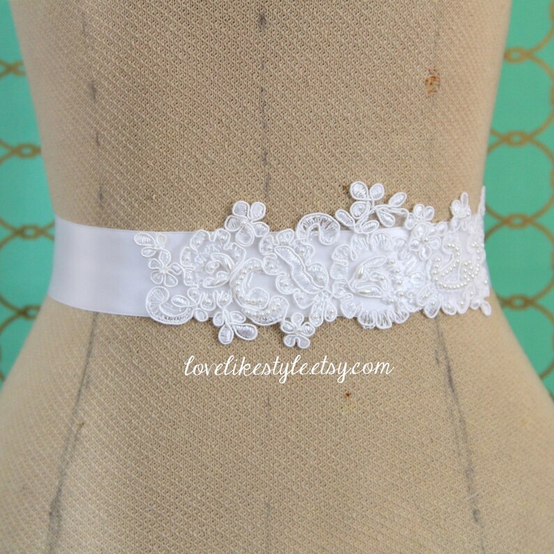 White Pearl Beaded Lace Sash White Lace Bridal Sash - Etsy Australia