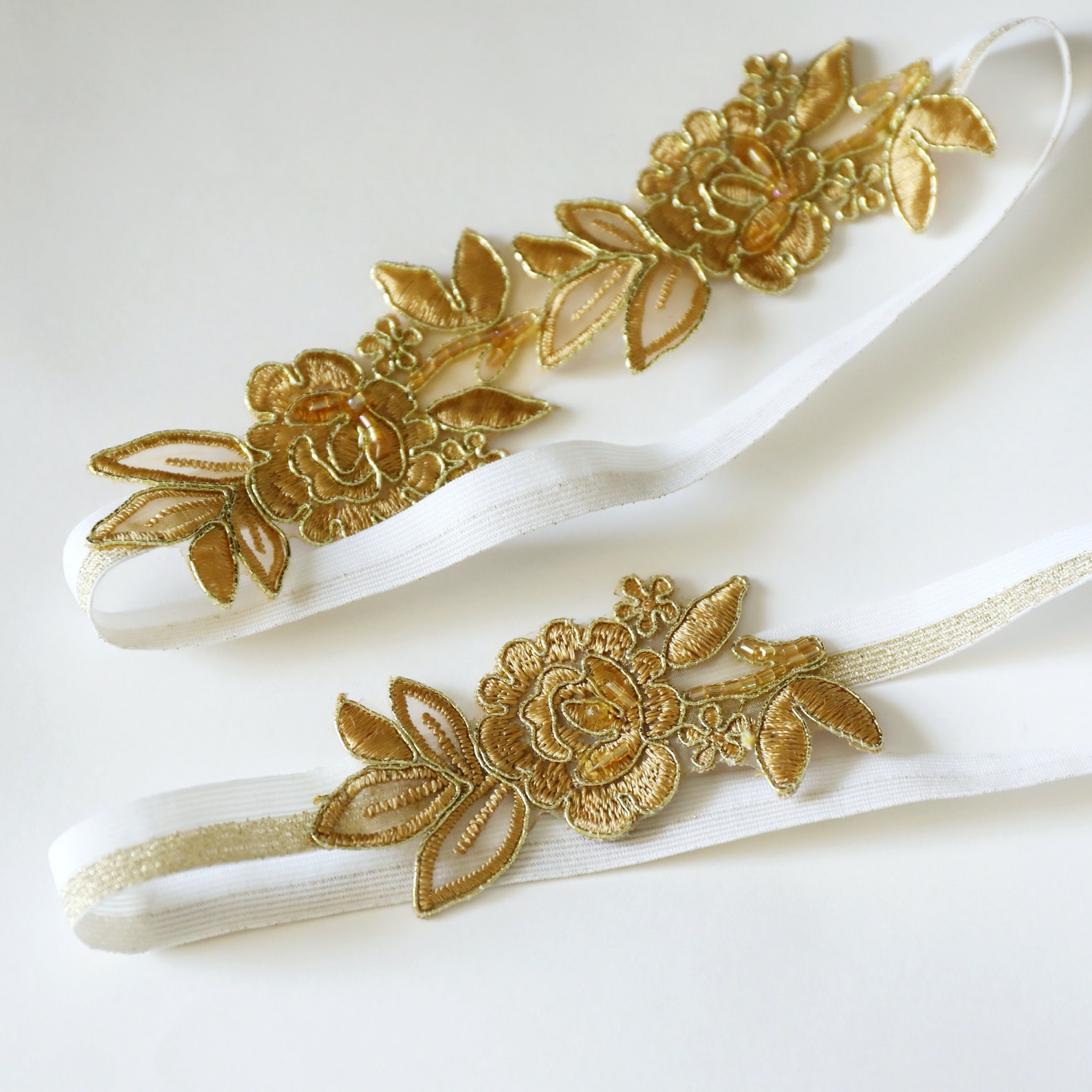 Gold Flower Lace Garter Set Gold Lace Wedding Garter Gold | Etsy