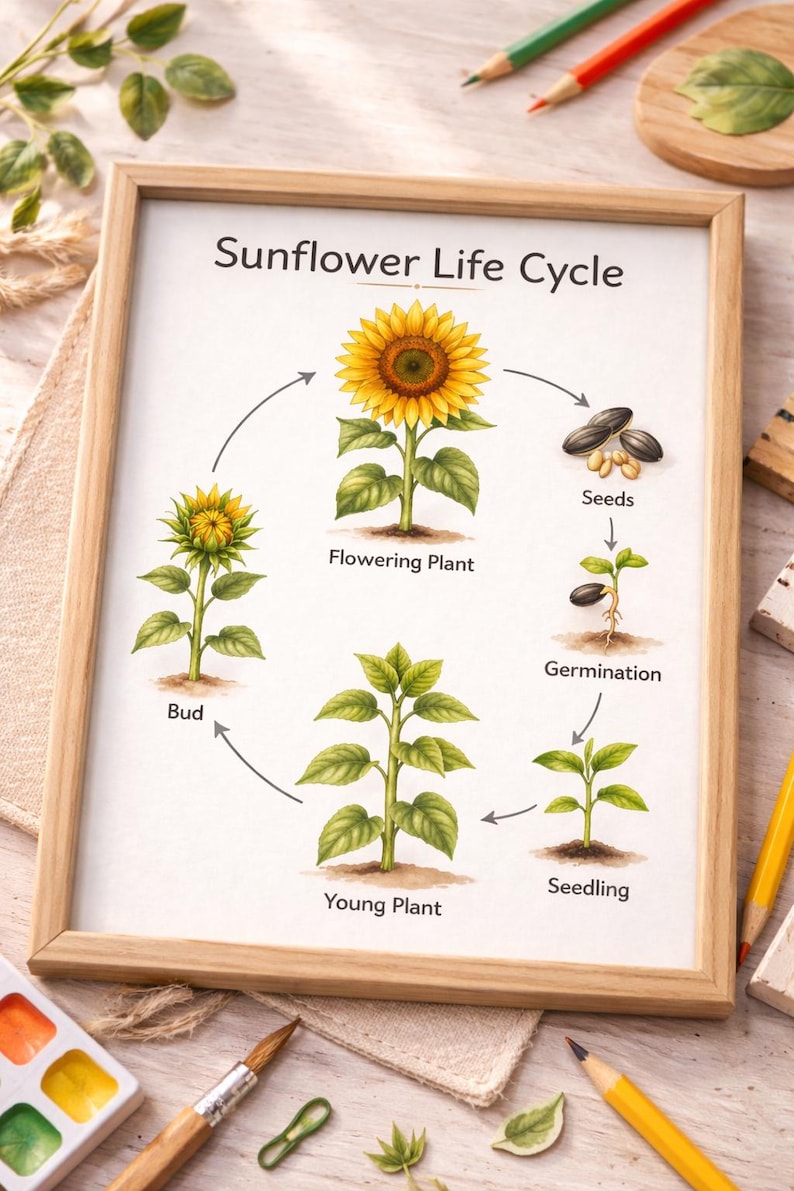 Sunflower Life Cycle Poster, Montessori Plant Science Chart (digital ...