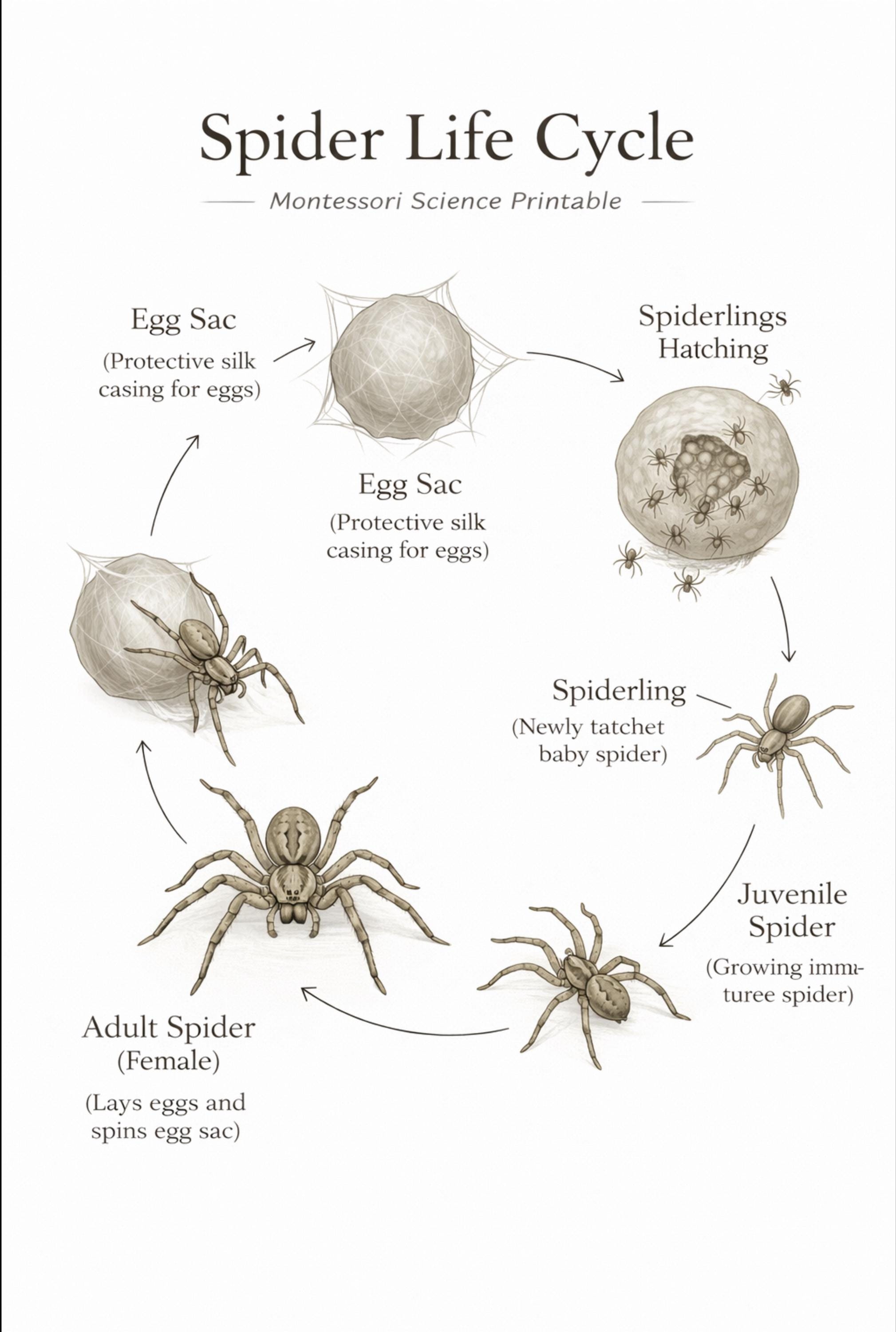 Spider Life Cycle Montessori Poster, Insect Science Chart, Homeschool ...