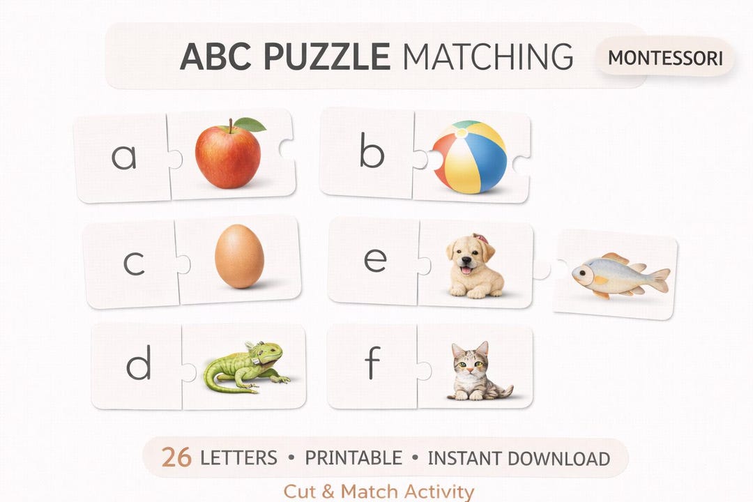 Montessori Alphabet Puzzle Cards | ABC Matching Game, Phonics Learning ...