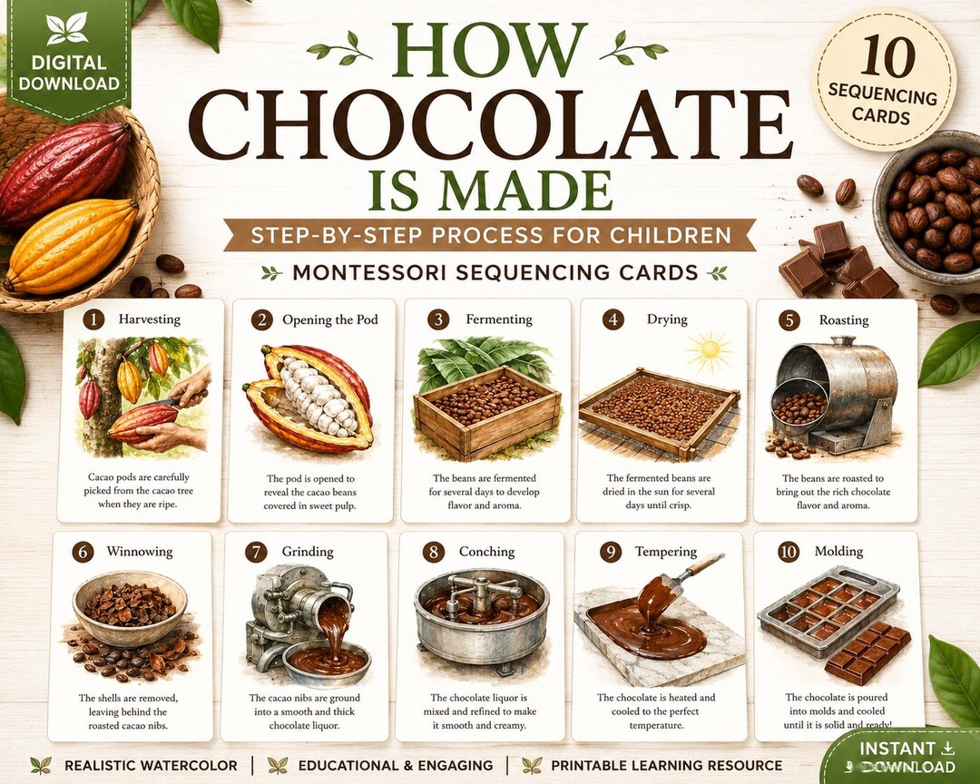 How Chocolate is Made Printable | Montessori Chocolate Making Process ...
