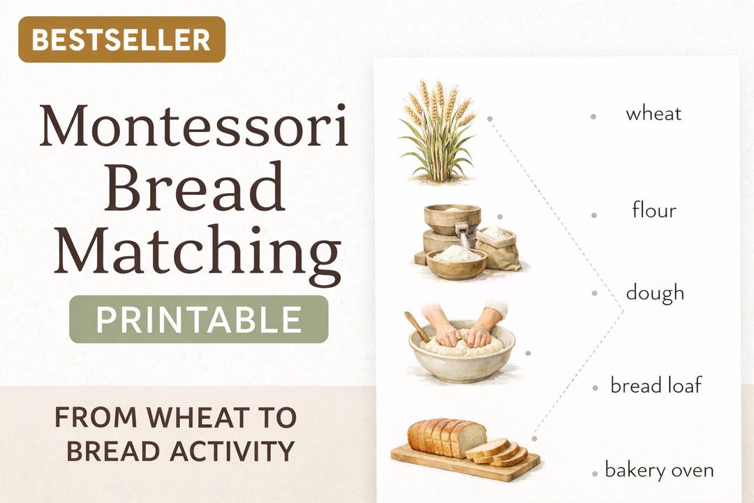 Montessori Bread Matching Worksheet Printable, From Wheat to Bread ...