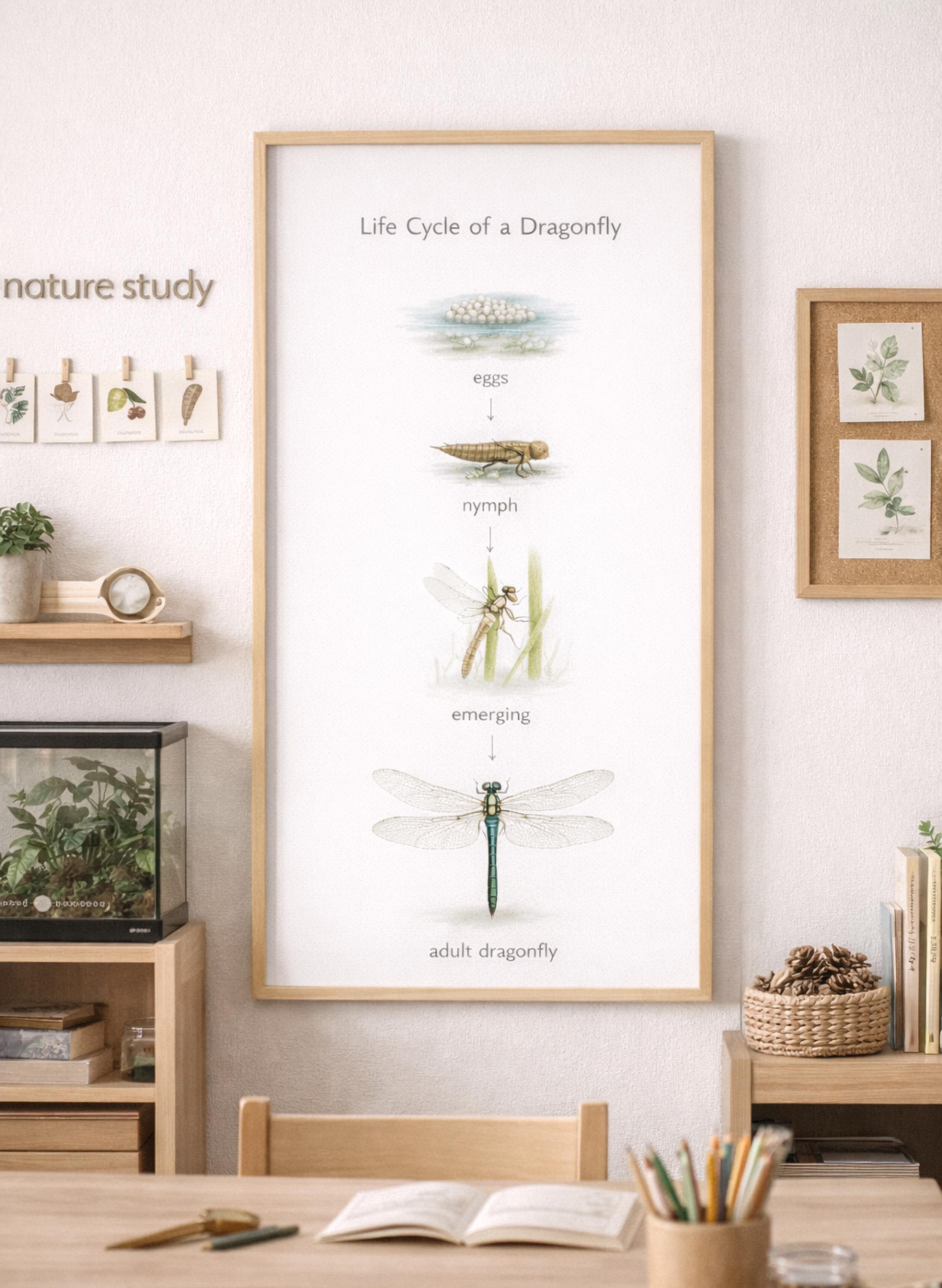 Montessori Dragonfly Life Cycle Poster | Insect Pond Study Homeschool ...
