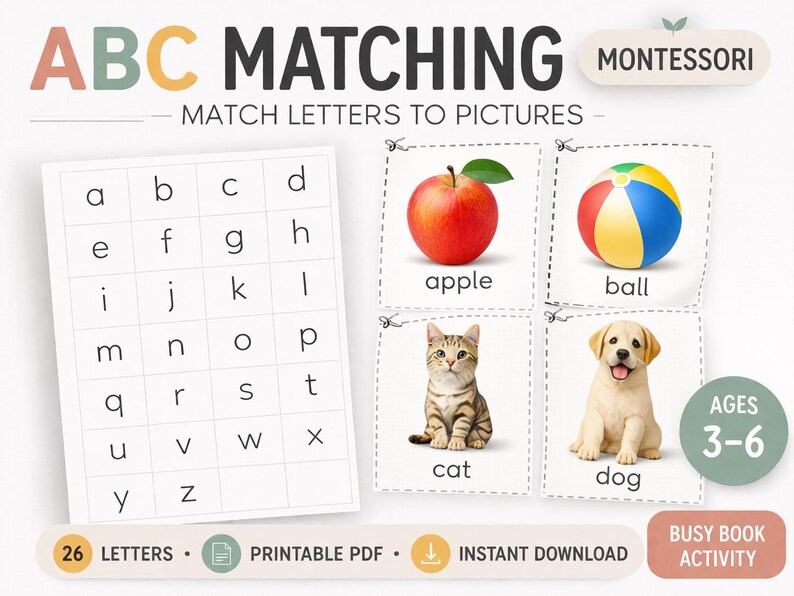 Montessori Alphabet Cut Match Printable | ABC Phonics Activity (digital ...