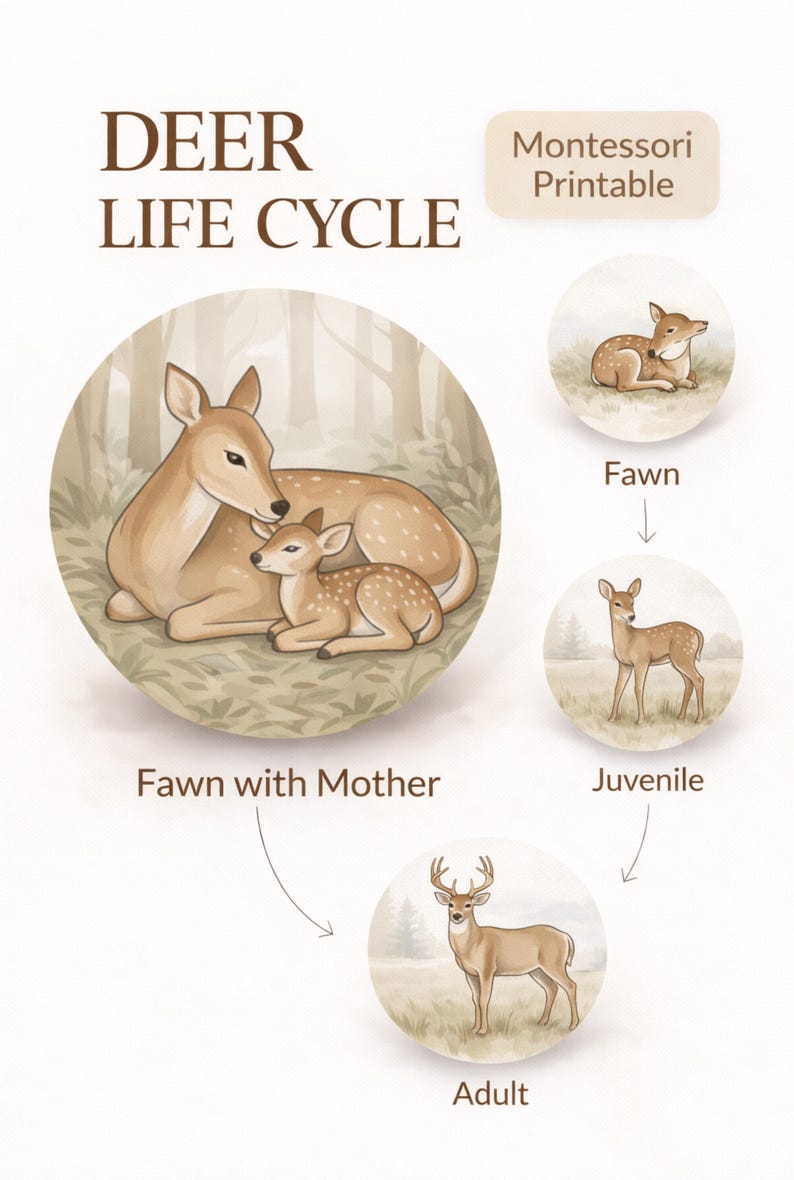 Deer Life Cycle Montessori Poster, Forest Animal Chart, Homeschool ...