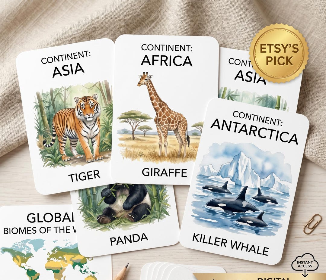 Montessori Continent Animal Flashcards | Educational Geography ...