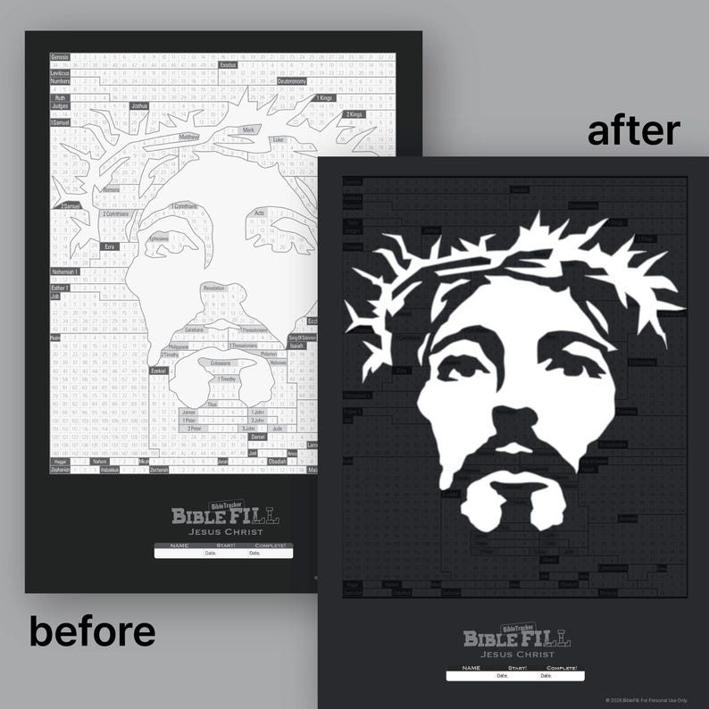 Visual Bible Reading Tracker Coloring Chart | Jesus Mosaic Reveal Art ...