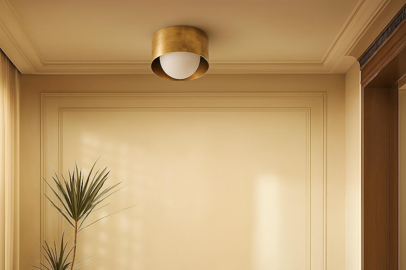 Brass Flush Mount Ceiling Light, Modern Round Ceiling Fixture ...