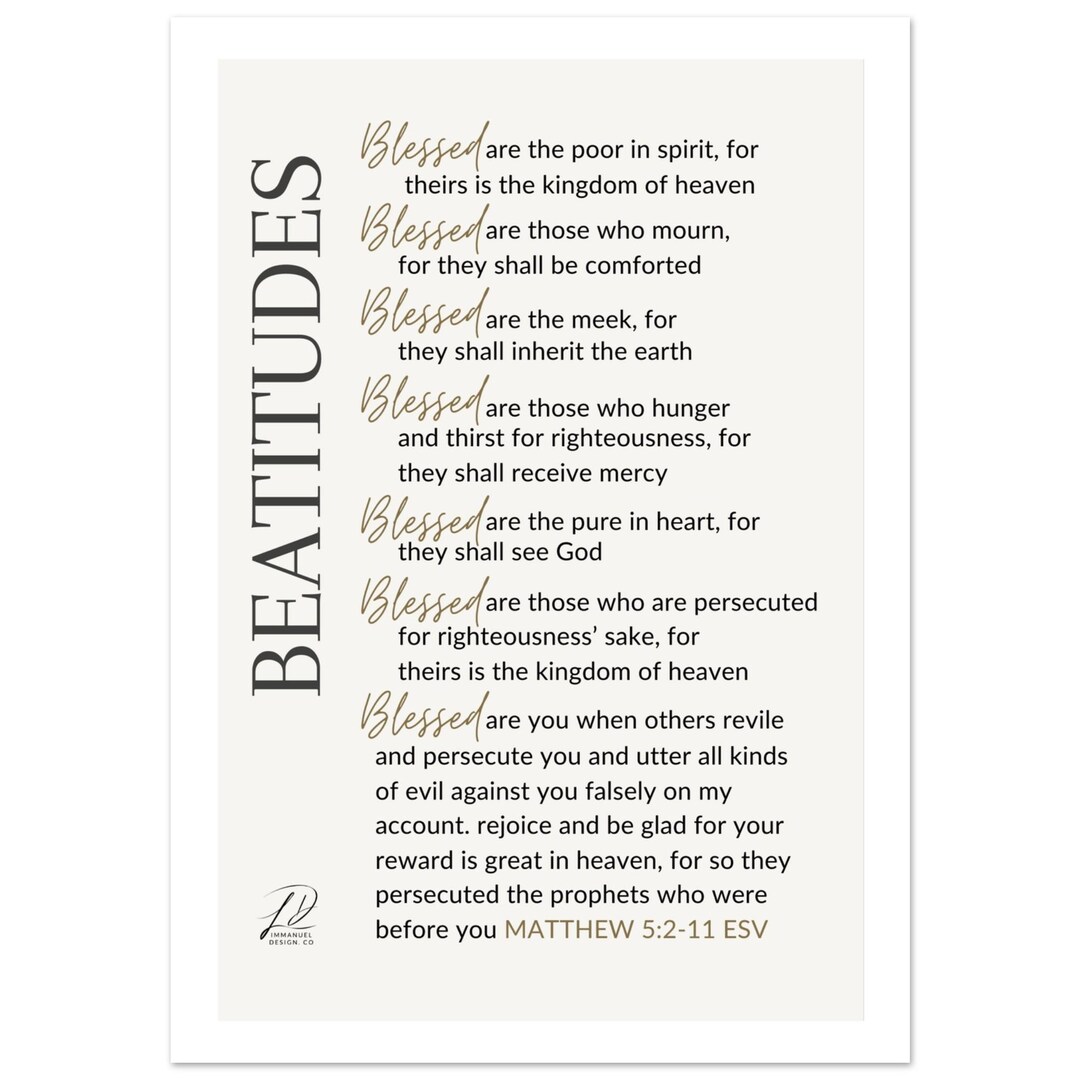 Matthew 5:2-11 Beatitudes Poster | Jesus Sermon on the Mount Scripture ...