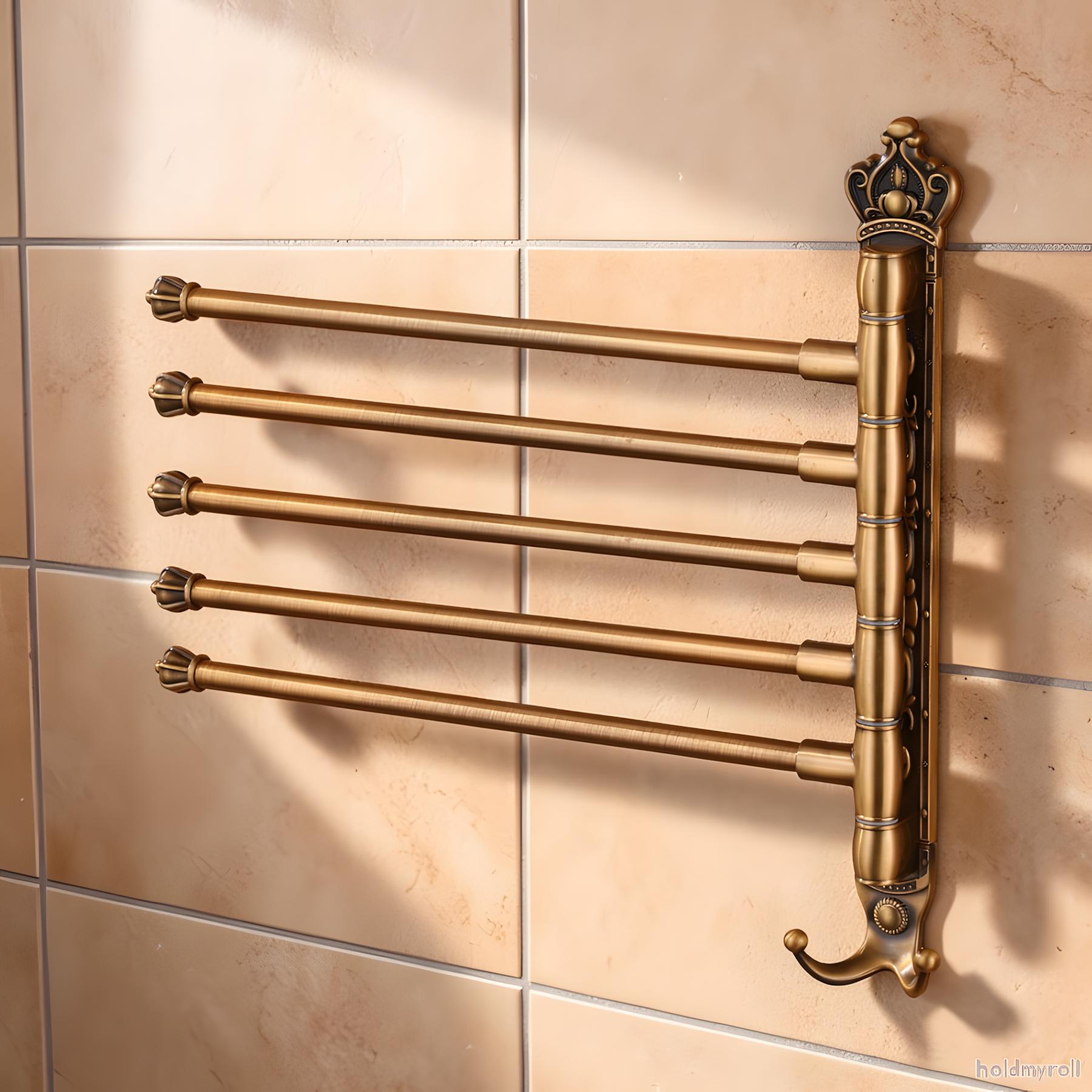 Wall Mounted Towel Rack - Rotating Multi Bar Bathroom Towel Holder ...