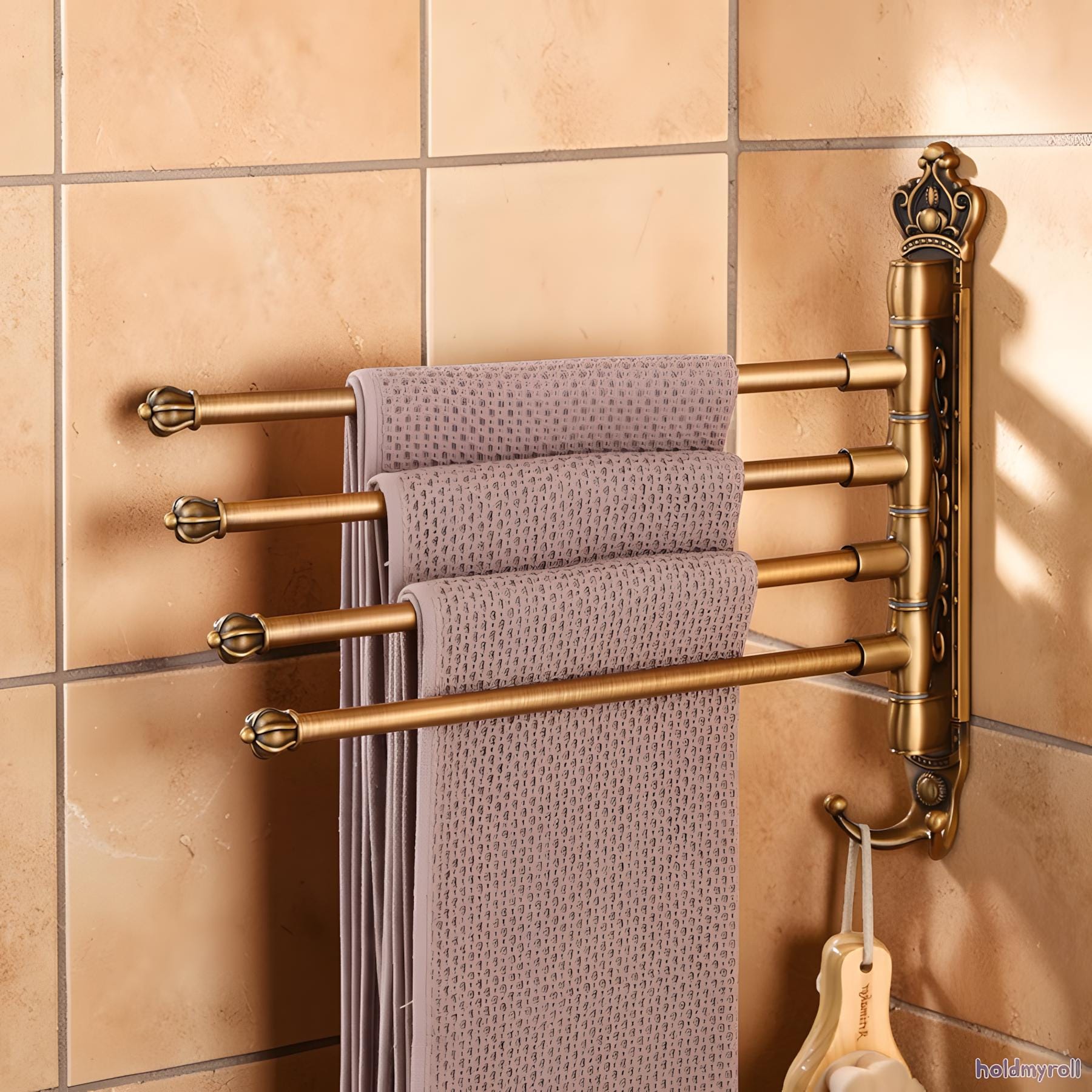 Wall Mounted Towel Rack - Rotating Multi Bar Bathroom Towel Holder ...