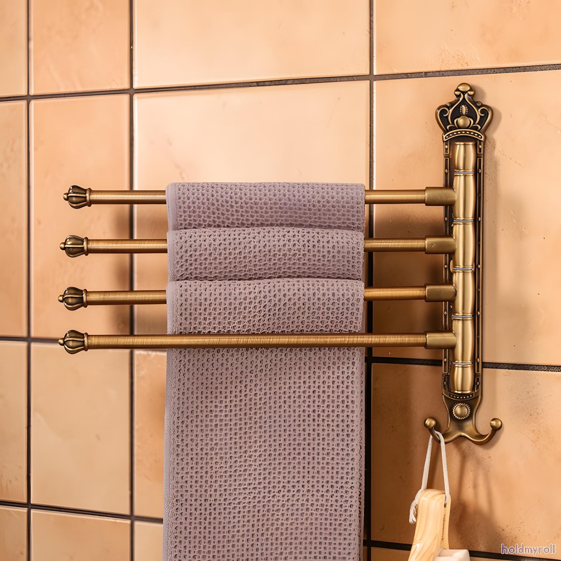 Wall Mounted Towel Rack - Rotating Multi Bar Bathroom Towel Holder ...