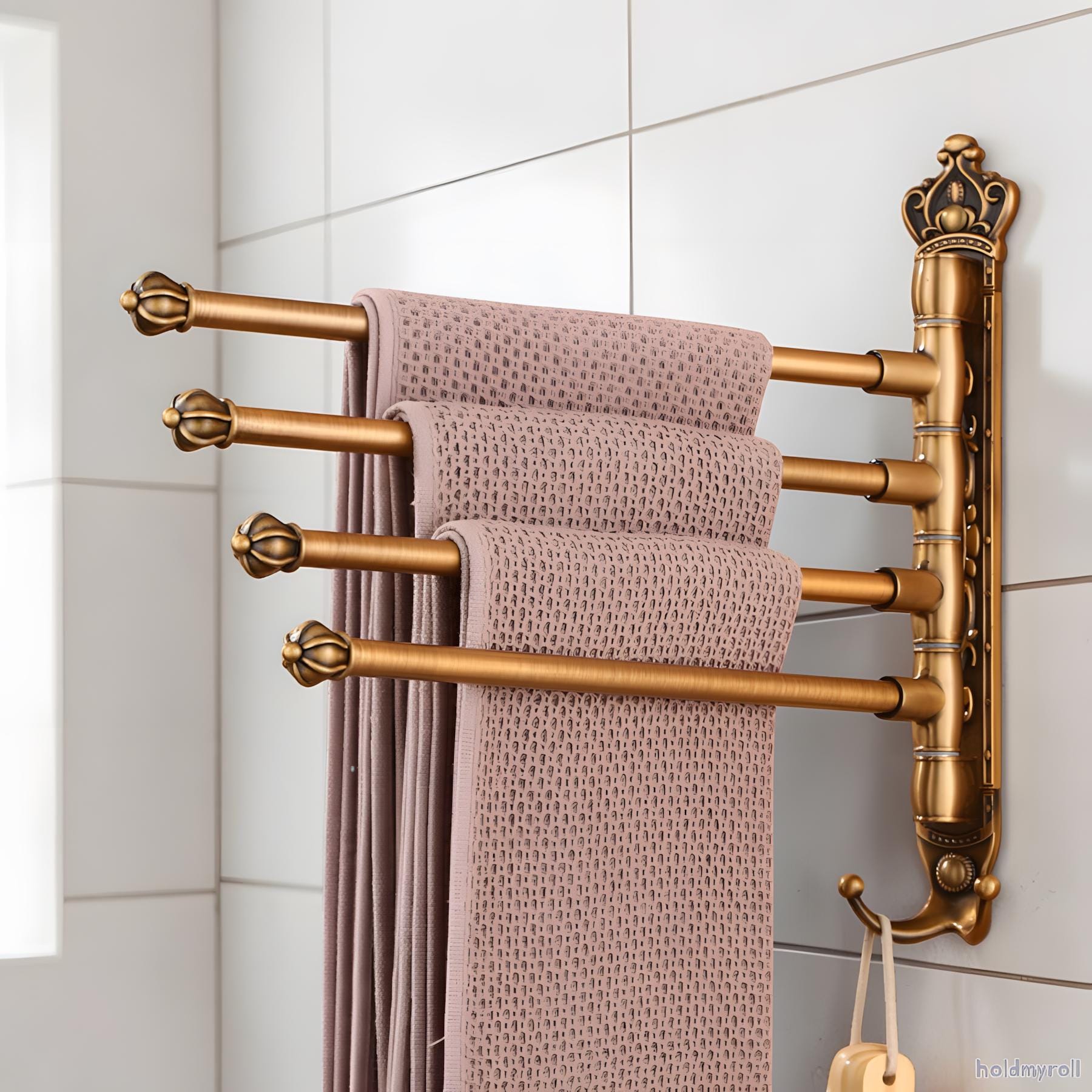 Wall Mounted Towel Rack - Rotating Multi Bar Bathroom Towel Holder ...
