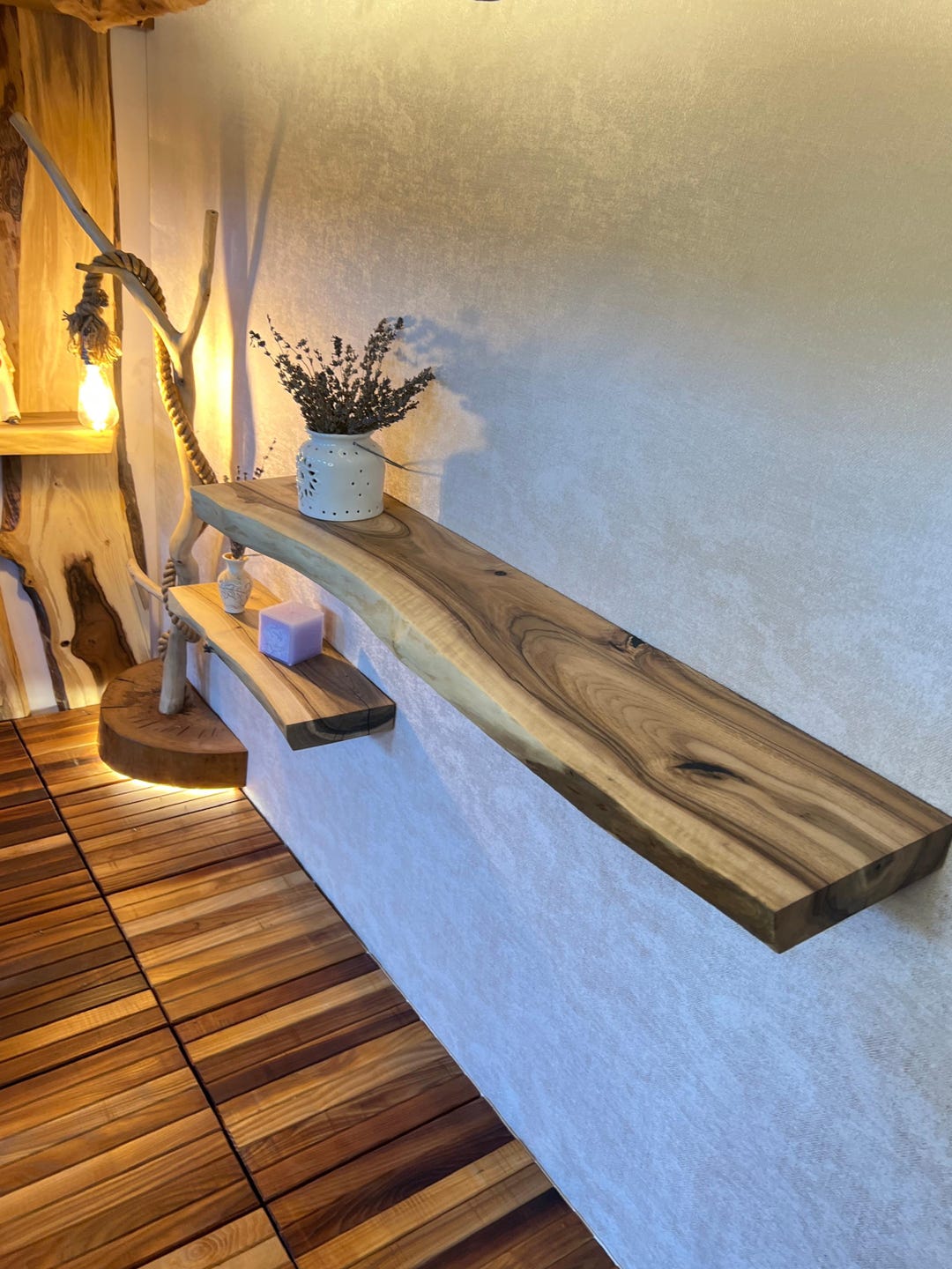 In Stock Live Edge Floating Shelf, Solid Wood Wall Shelf, Rustic Modern ...