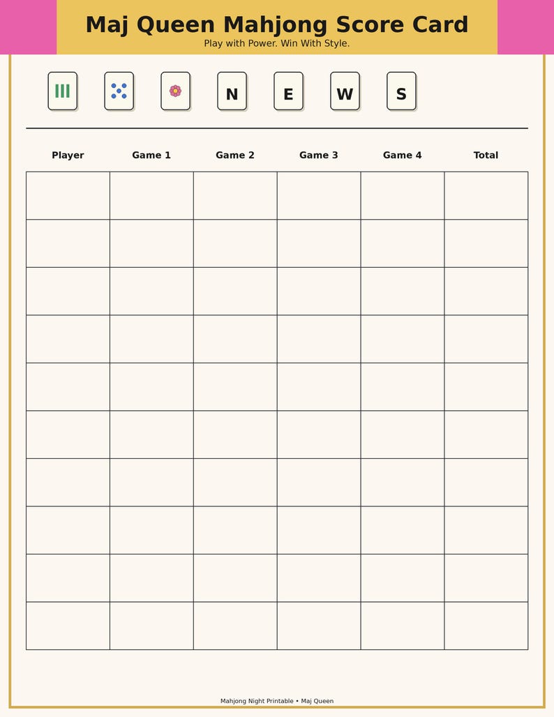 Mahjong Printable Score Sheet - Etsy