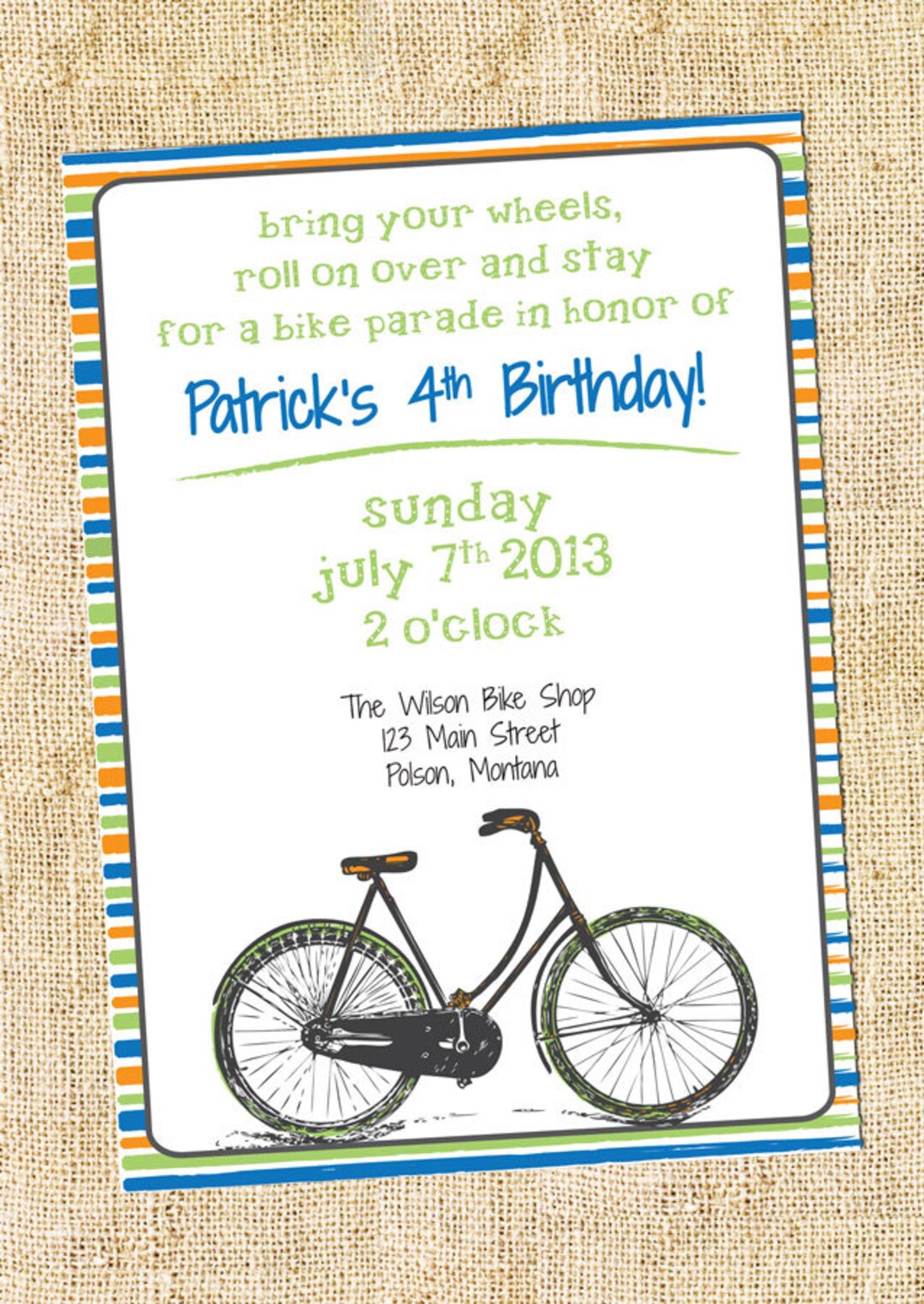 Bike Birthday Party Invitation DIGITAL FILE - Etsy