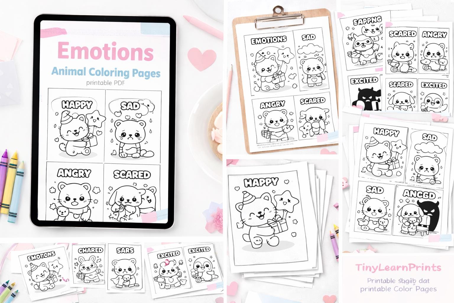 Emotions Animal Coloring Pages for Kids, SEL Activity (digital Download ...