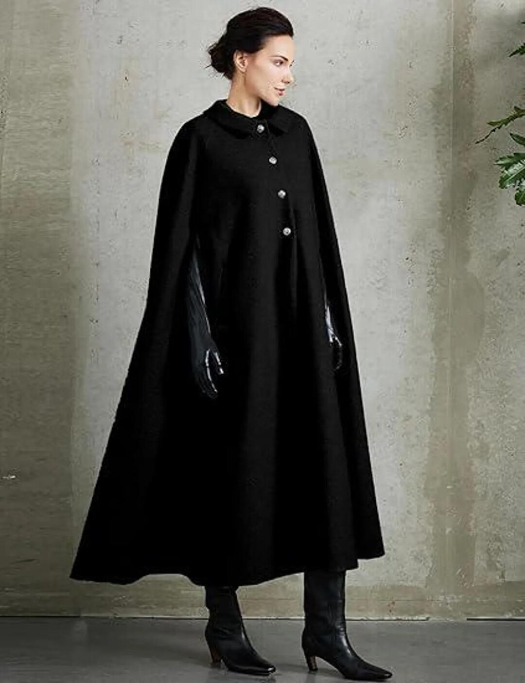 Ladies Pure Black Wool Cape Cloak, Winter Long Cape Coat - Etsy