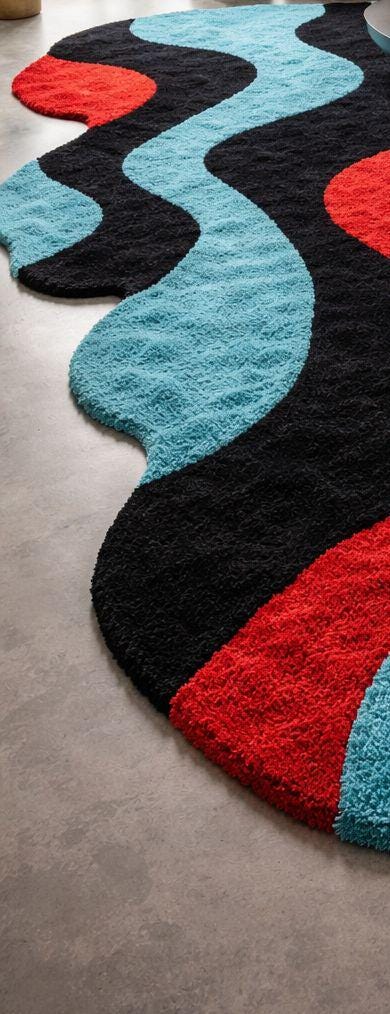 Hand Tufted Abstract Rug, Irregular Shape Plush Carpet, Black Red Blue ...