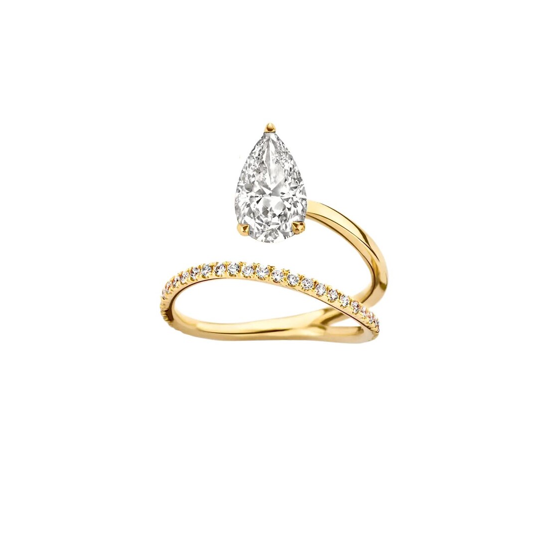 Pear Shaped Diamond Wrap Engagement Ring 14k 18k Real Gold Lab Grown ...