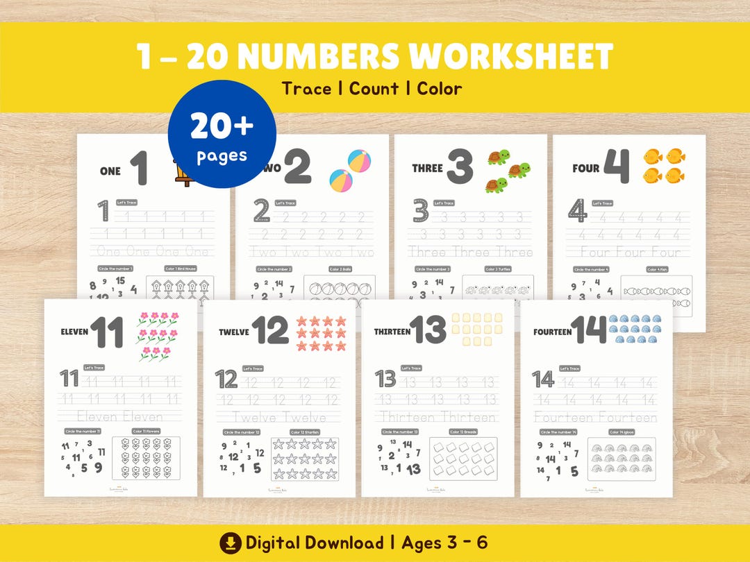 Number Tracing Worksheets 1-20 Preschool Counting Activity Printable ...