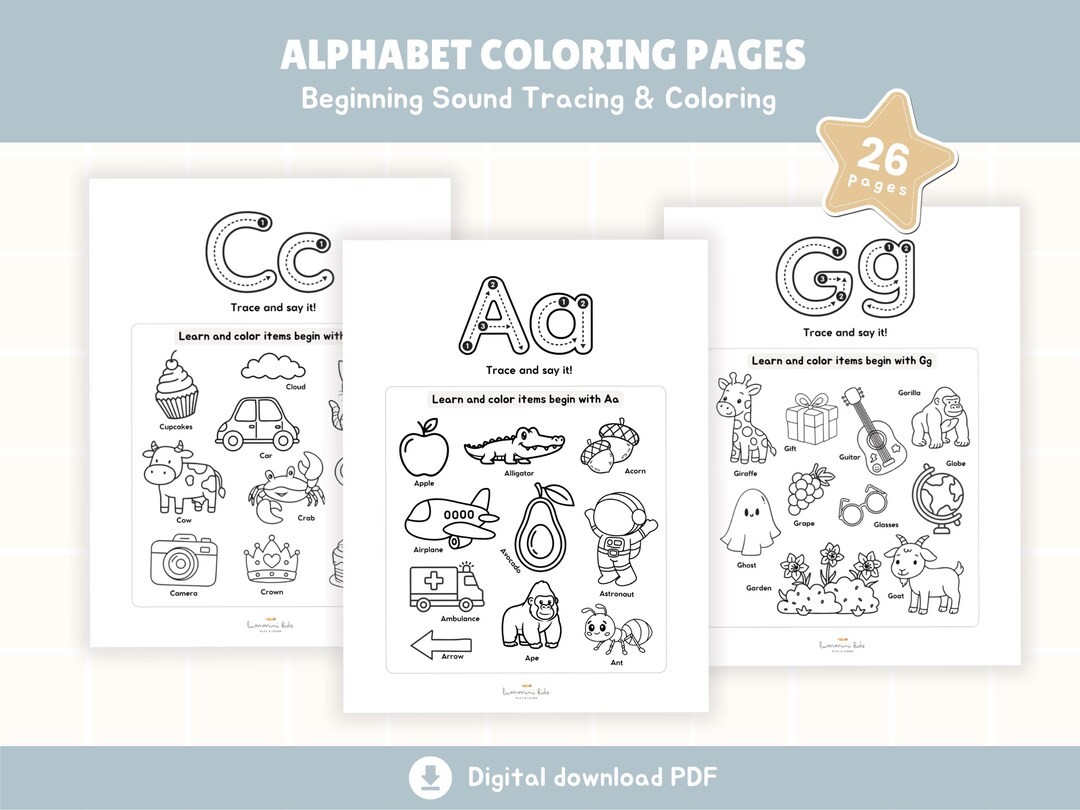 Alphabet Beginning Sounds Coloring Pages | Phonics Tracing Activity ...