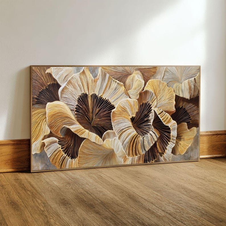 Warm Neutral Impasto Flower Painting, Earth Tone Floral Wall Decor for ...