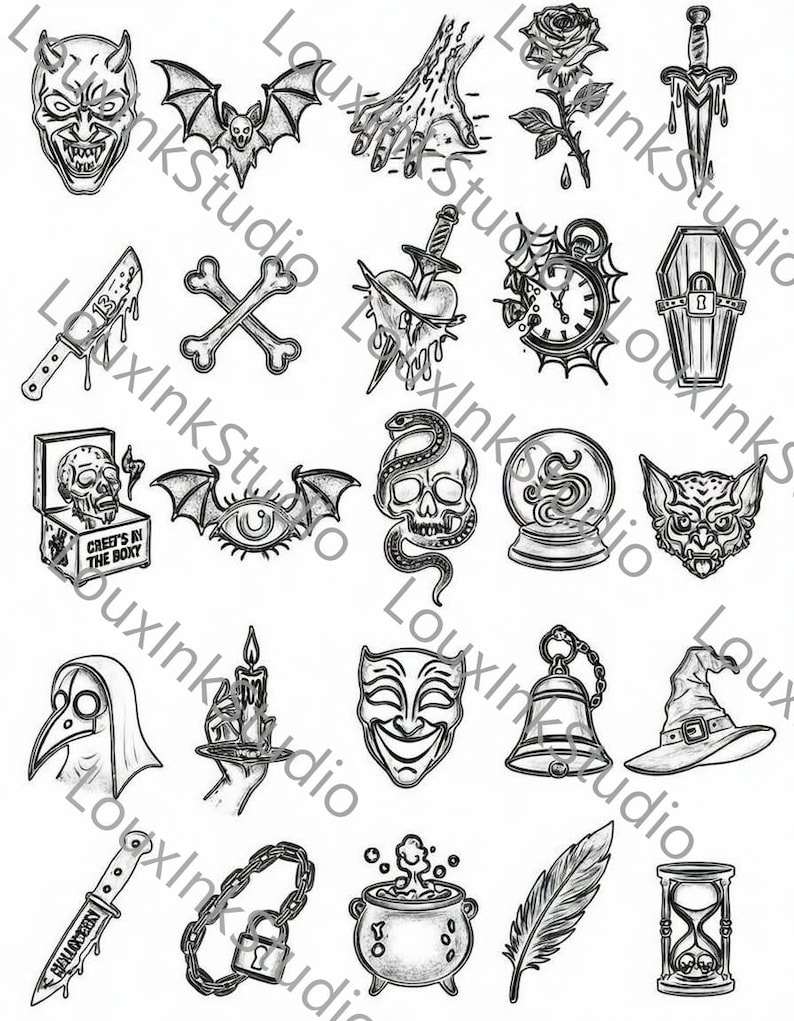 50 Horror Tattoo Flash Designs/stencils - Etsy UK